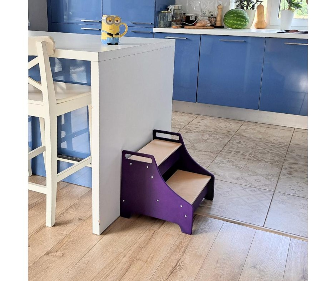 Two-step Wooden Step Stool: Kitchen & Bathroom Aid - Etsy