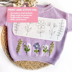 Flower Printable Stick and Stitch BUNDLE, Hand Embroidery Print and ...