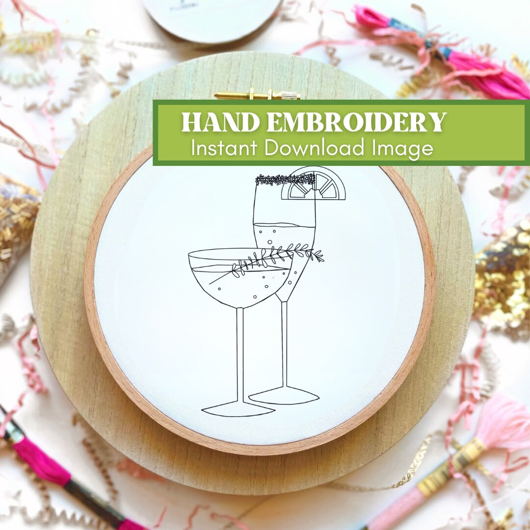 Alcohol Embroidery Template, Drinks Embroidery Image, Hand Embroidery ...