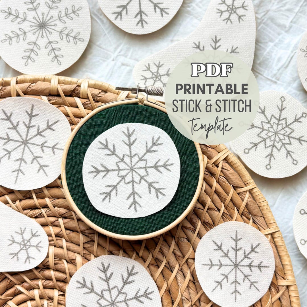 Snowflake Printable Stick and Stitch, Winter Embroidery Pattern for ...