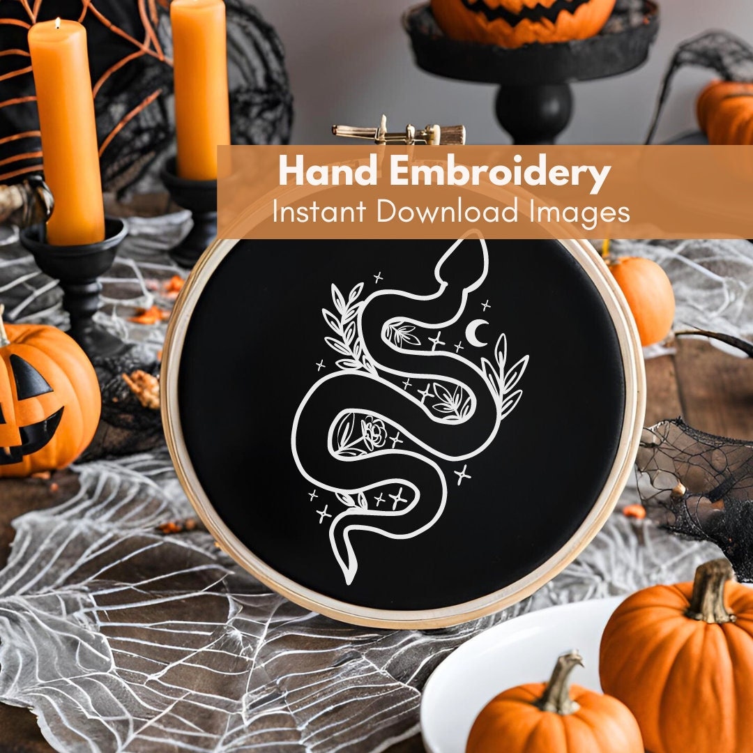 Snake Hand Embroidery Image, Celestial Hoop Art, Halloween Embroidery ...