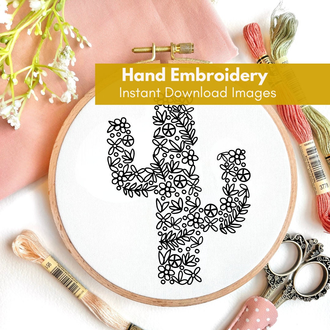 Cactus Hand Embroidery Template, Floral Embroiderie Hoop, Image ...