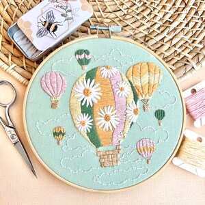 Whimsical Embroidery Pattern, Hot Air Balloon Embroidery Image, Hand ...