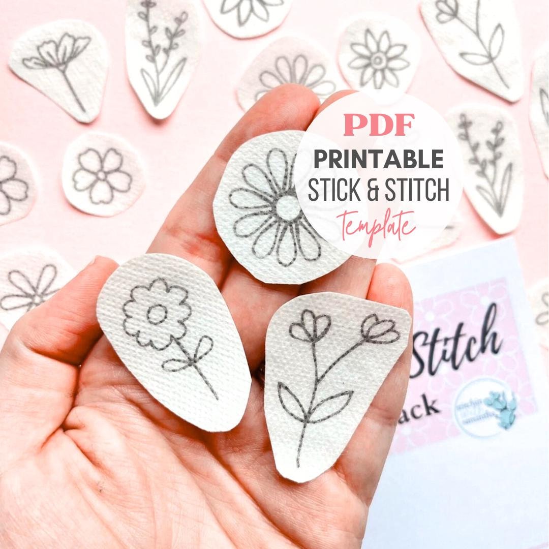 Flower Printable Stick and Stitch, Hand Embroidery Stick and Stitch ...