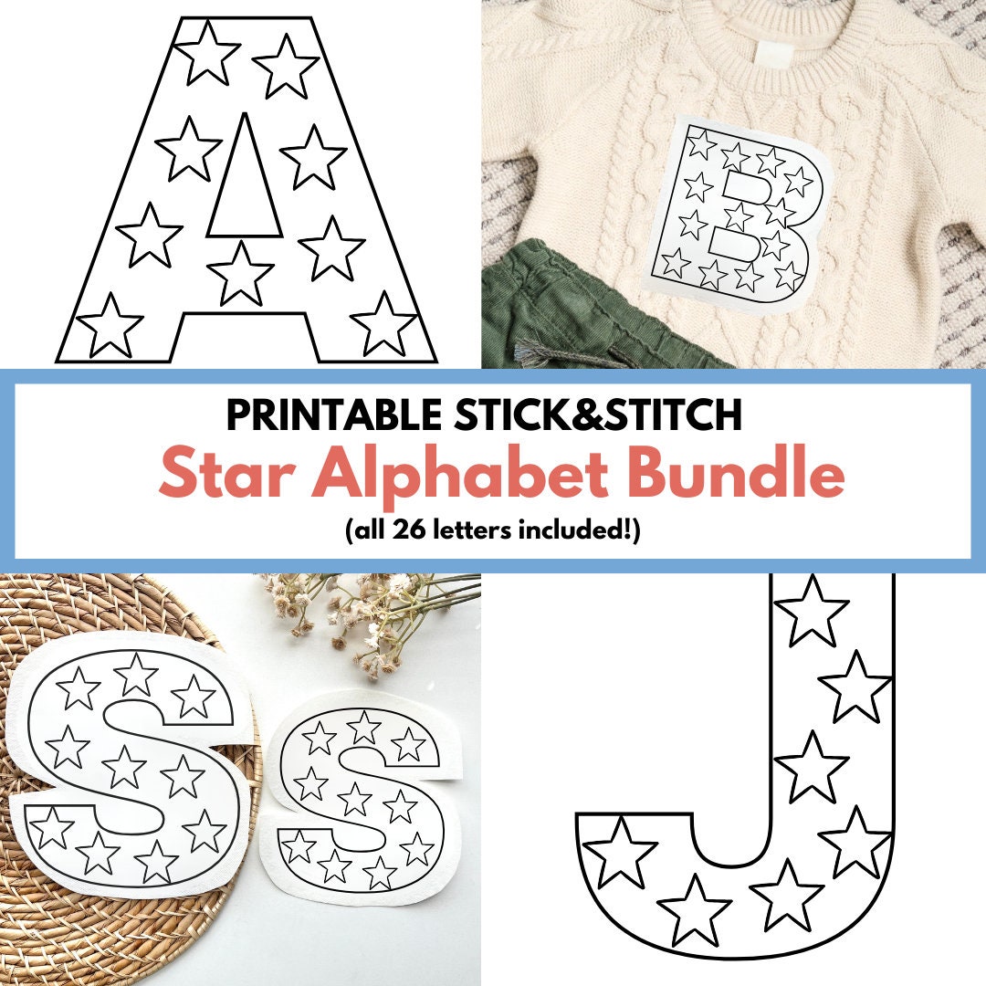 Star Hand Embroidery Stick and Stitch Alphabet, Patriotic Embroiderie ...