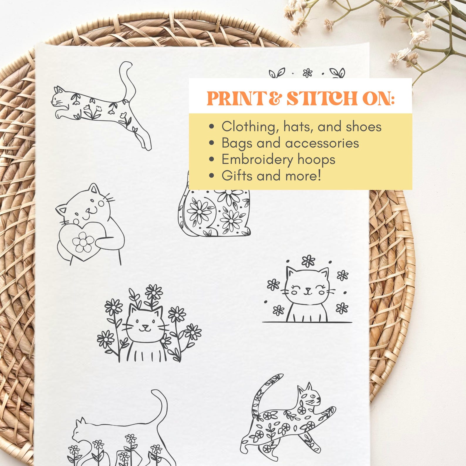 Printable Cat Stick and Stitch Embroidery Designs, Animals Stick N ...