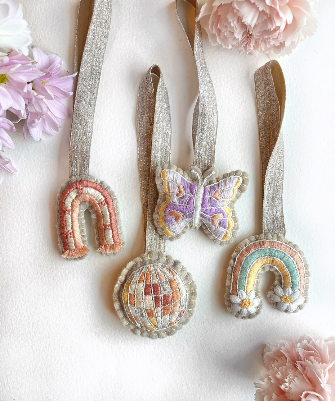 Embroidery Car Hanger Retro Embroidered Car Charm Handmade Car ...