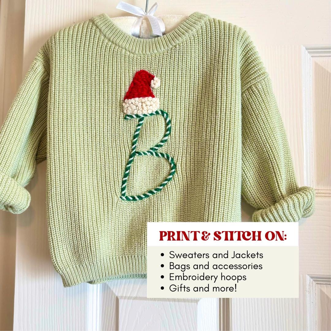PDF Embroidered Christmas Sweater, Digital Stick and Stitch Embroidery ...