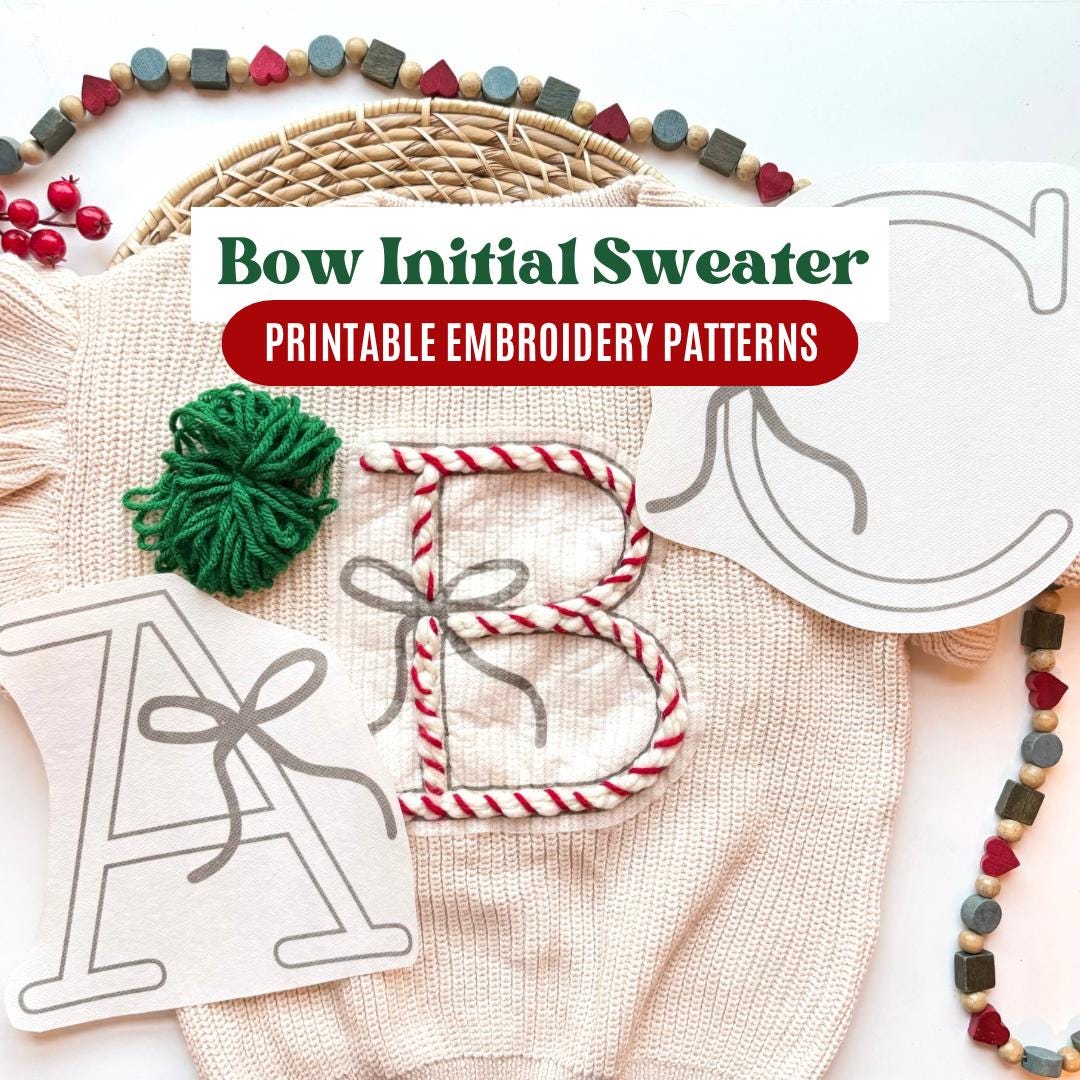 PDF Embroidered Bow Sweater, Digital Letter Stick and Stitch Embroidery ...
