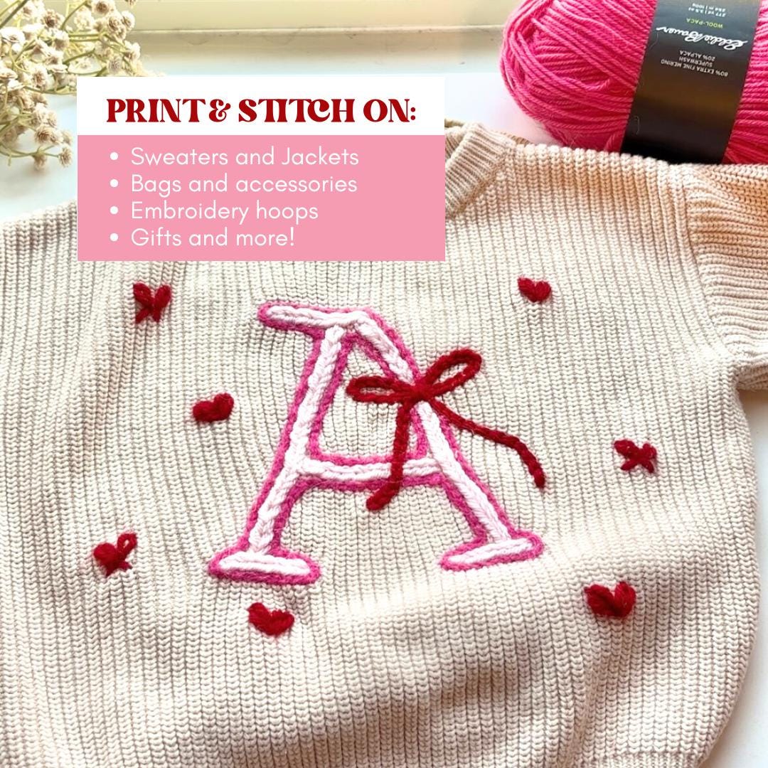 PDF Embroidered Bow Sweater, Digital Letter Stick and Stitch Embroidery ...