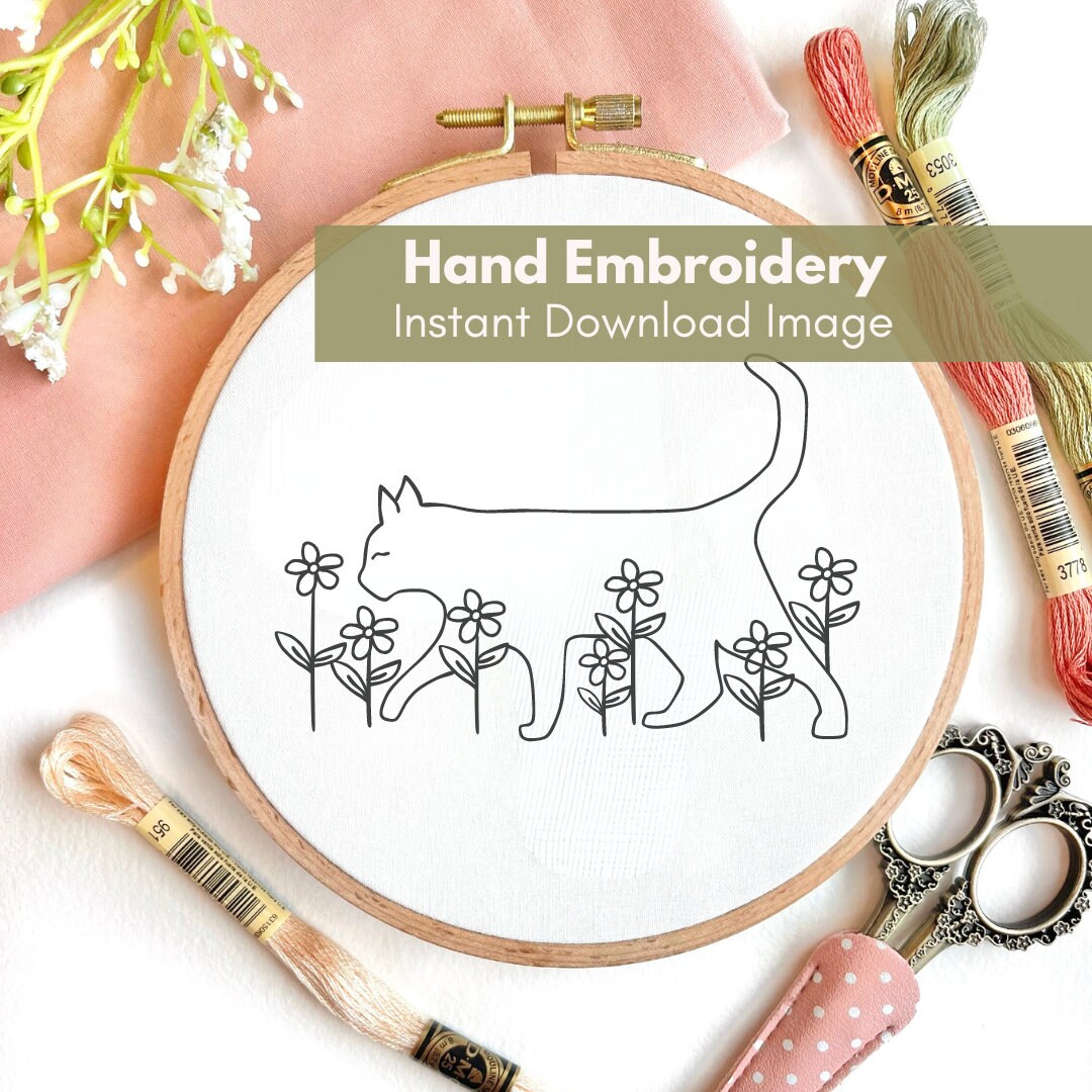 Cat Floral Handembroidery Templates Animal Hand Embroidery Animal ...