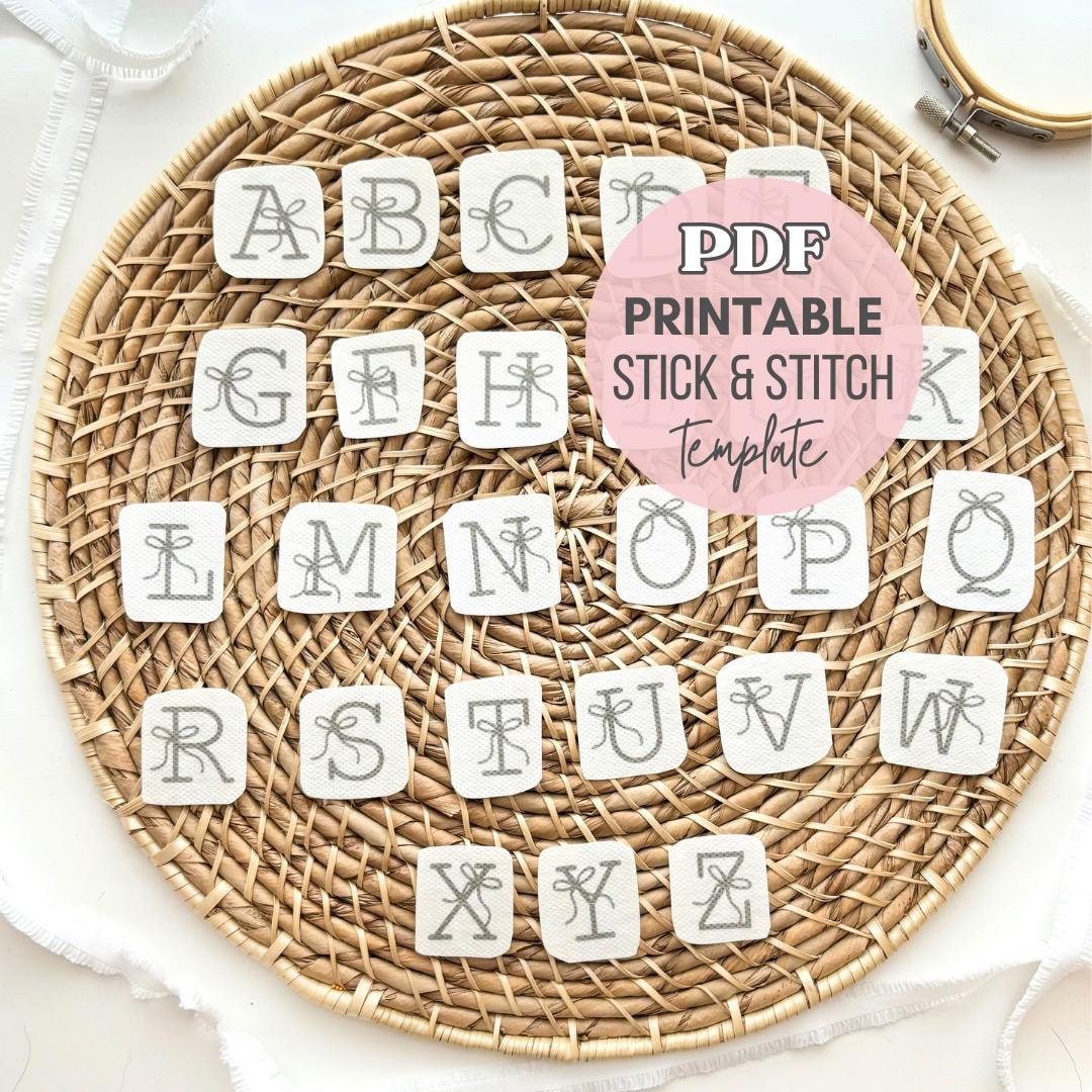 Letter Stick and Stitch Hand Embroidery Pattern, Bow Initial Embroidery ...