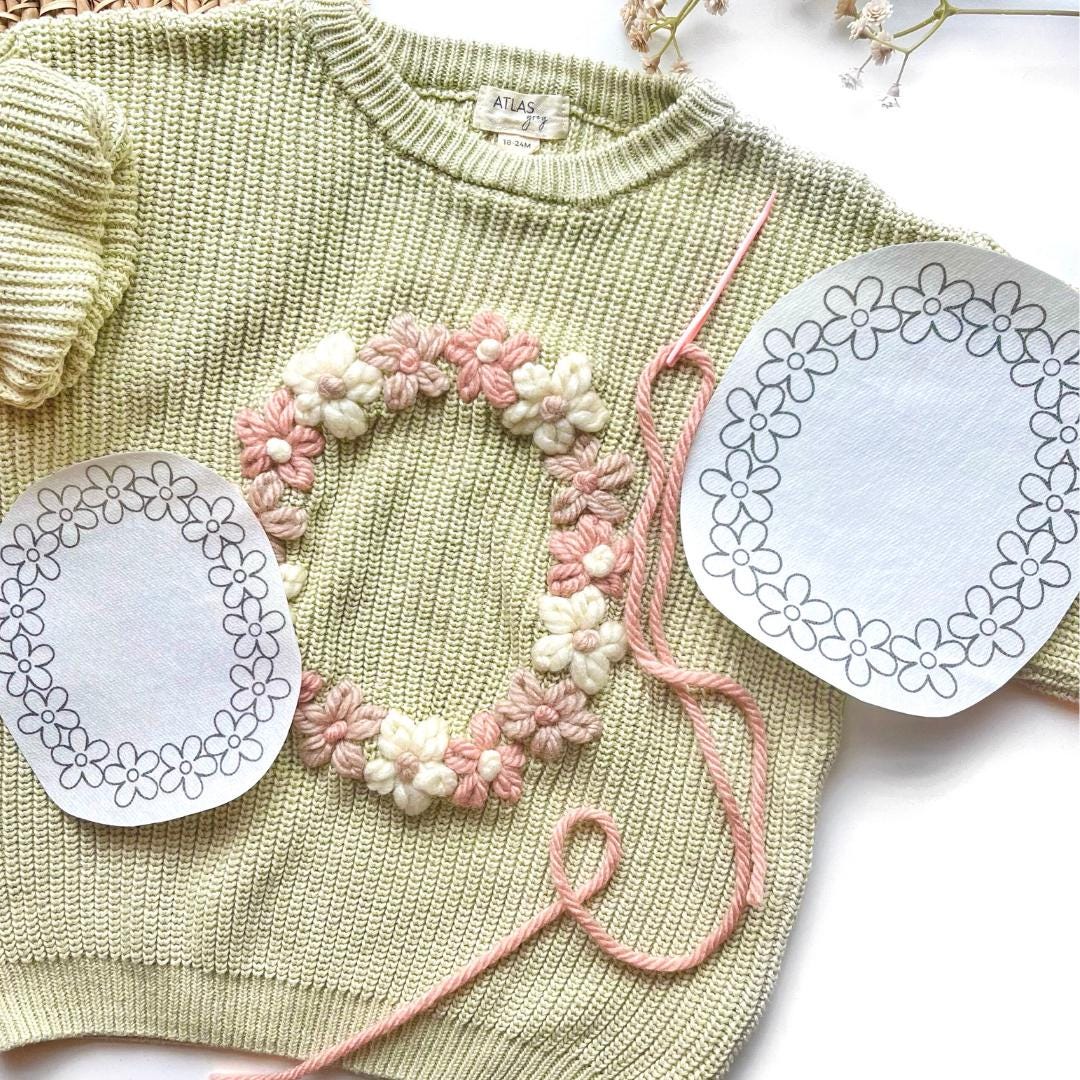 DIY Hand Embroidered Floral Initial Sweater Kit, Baby Sweater DIY Craft ...
