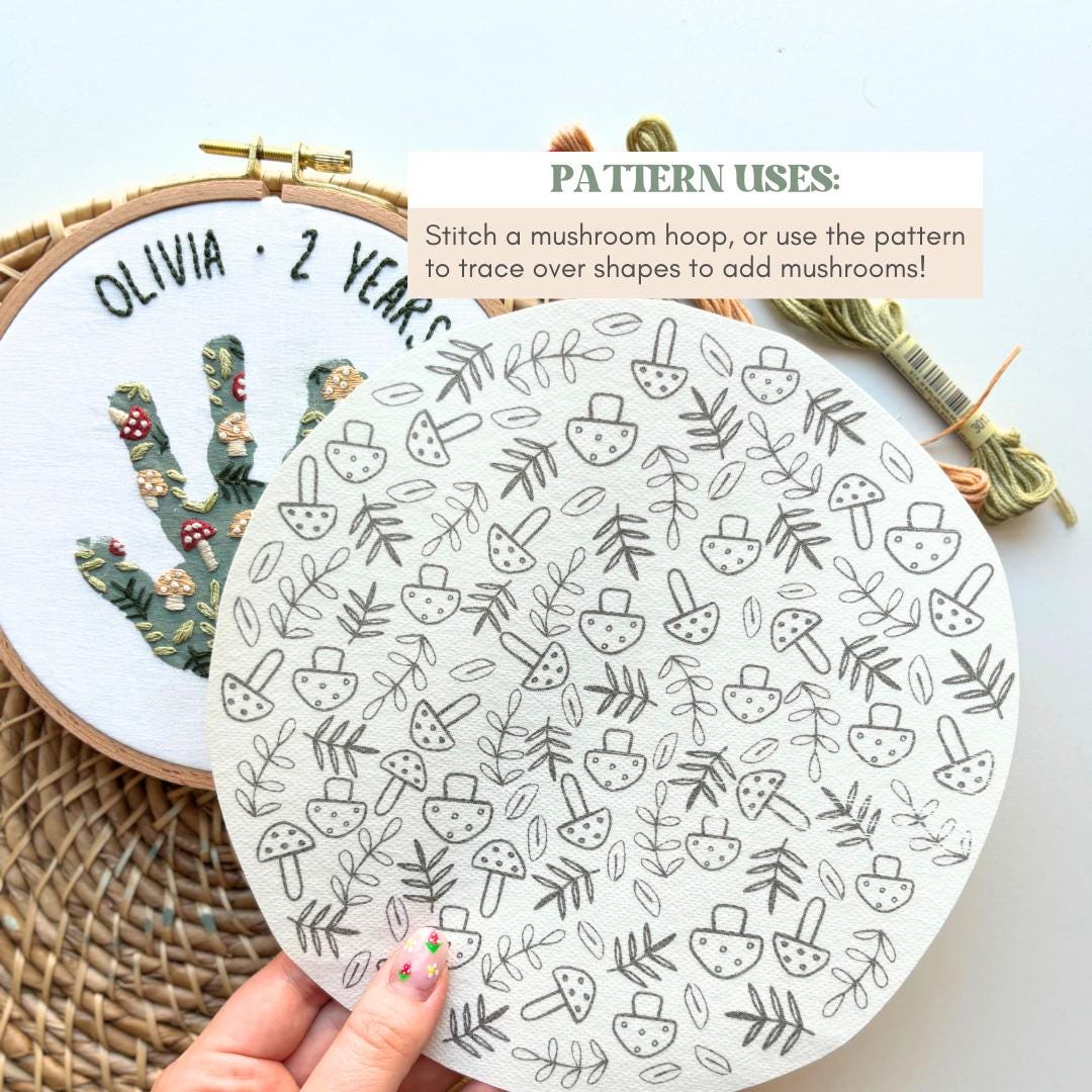 Embroidery Handprint Stick and Stitch, Mushroom Kids Handprint Craft ...