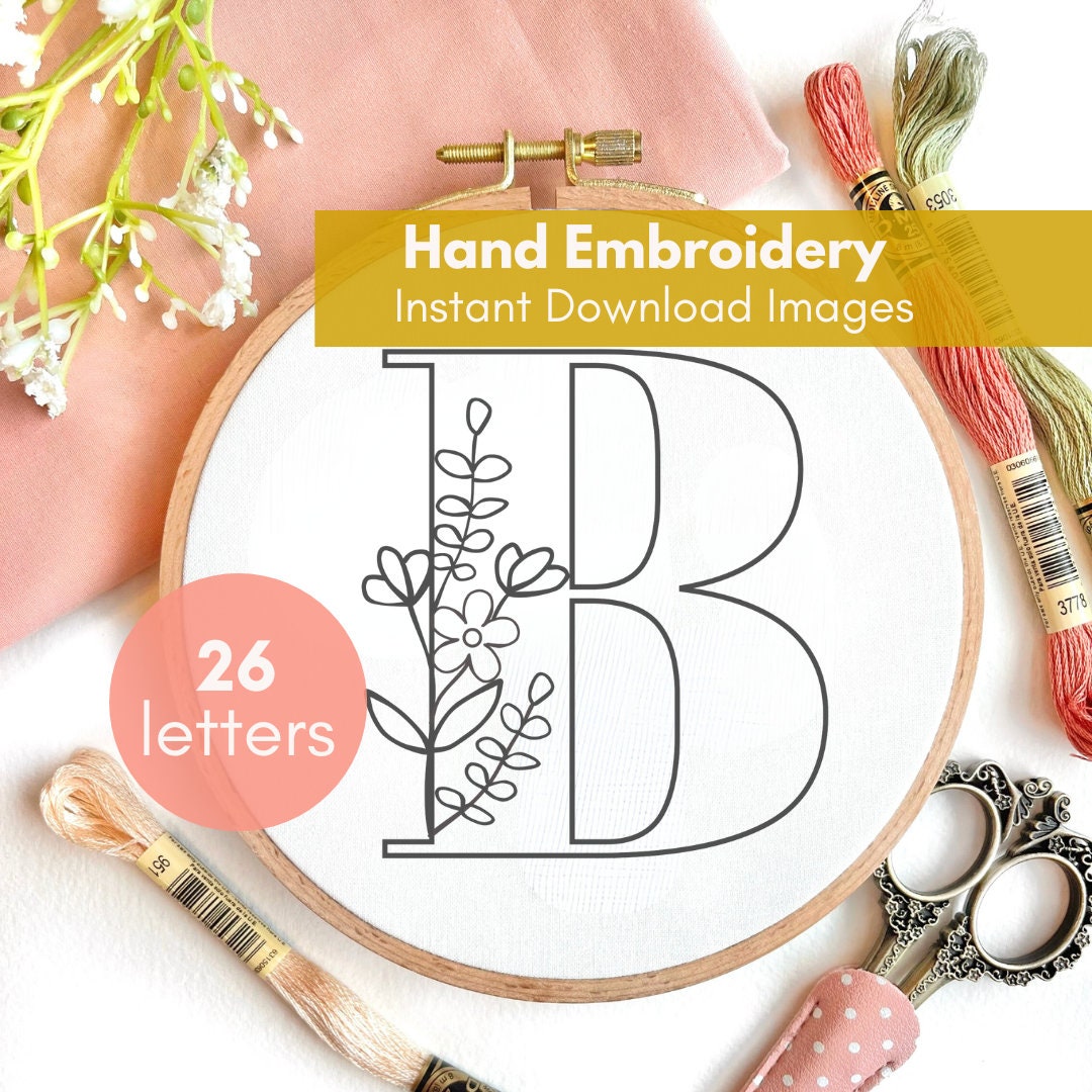 Floral Alphabet Hand Embroidery PDF Template, Instant Digital Download ...
