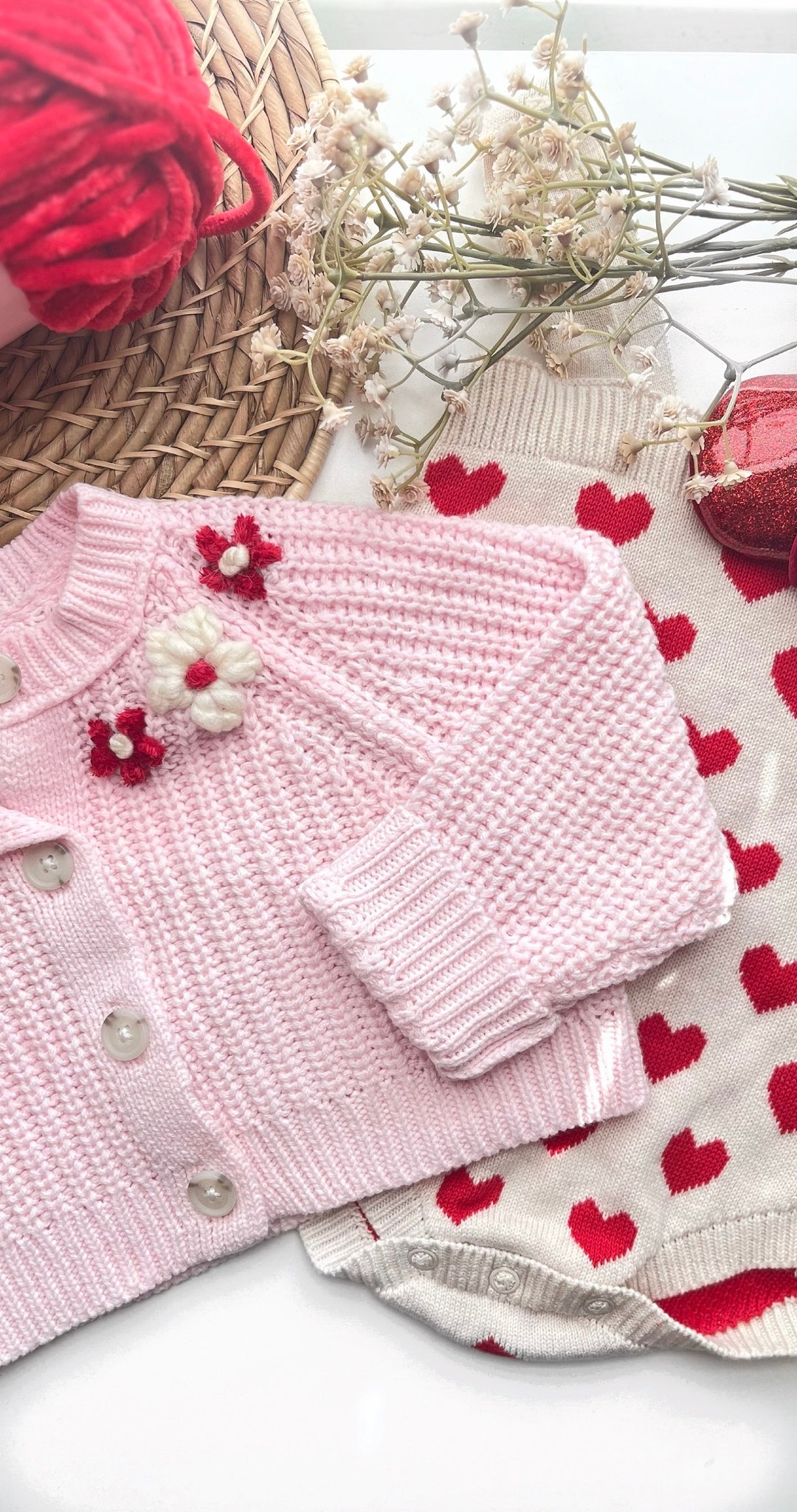 Pink Knitted Floral Embroidered Kids/baby Sweater, 18 MONTHS, Hand ...