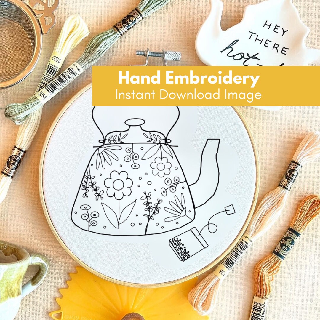 Tea Embroidery Pattern Download, Tea Lover Embroidery Design, Floral ...