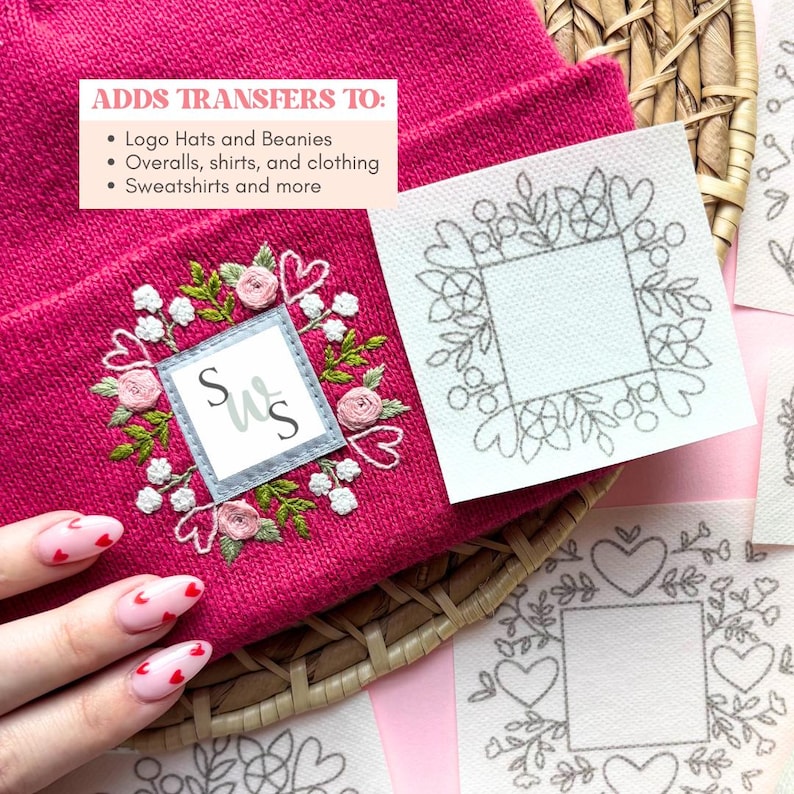 Floral Beanie Stick & Stitch, Valentines Embroidery Pattern, Hat Logo ...