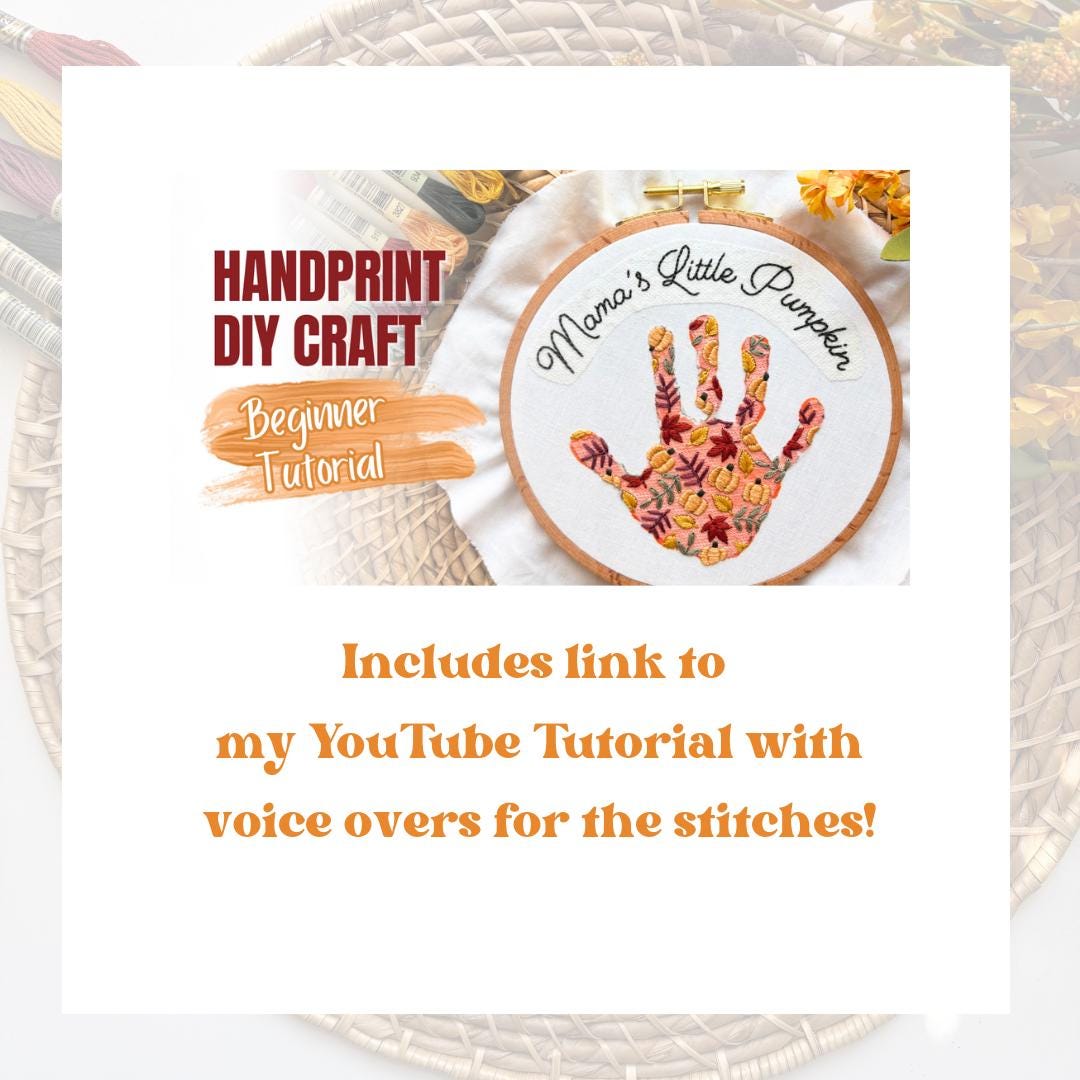 Fall Handprint Keepsake, Kids Embroidery PDF Pattern, Handprint ...