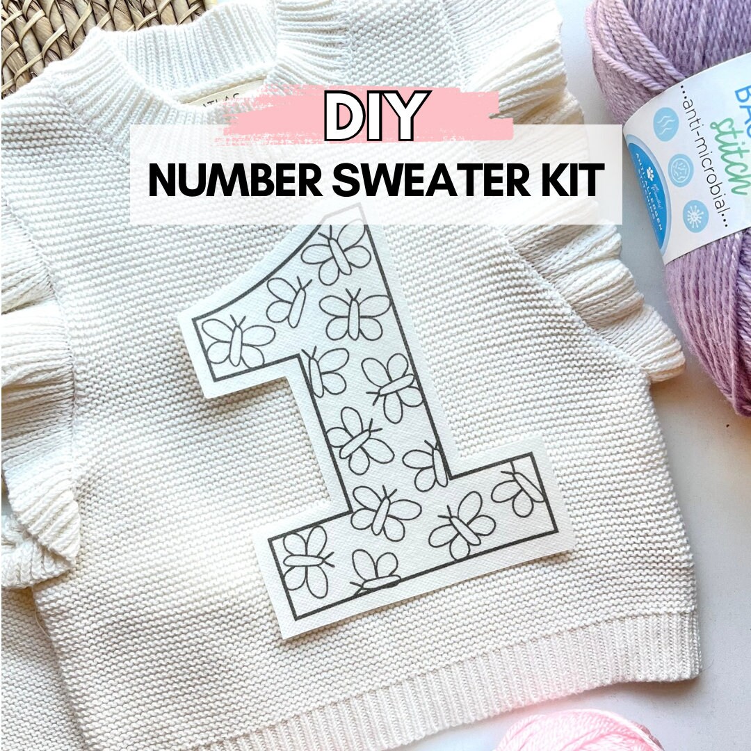 DIY Baby Sweater Embroidery Number Stick and Stitch Kids First Birthday ...