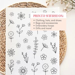 Flower Printable Stick and Stitch, Hand Embroidery Stick and Stitch ...