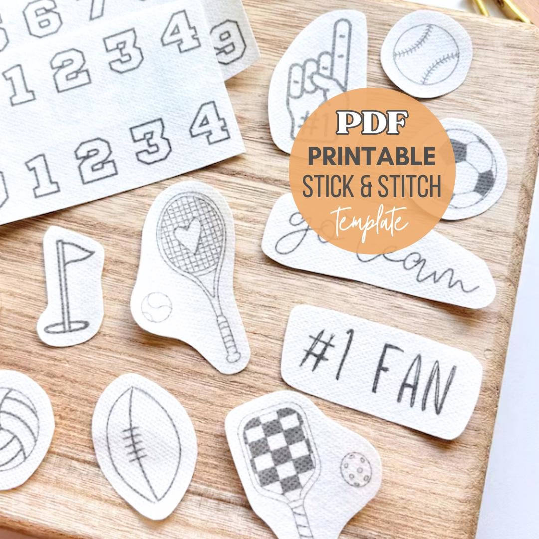Sports Stick and Stitch Patterns, Printable Embroidery Designs, Print ...