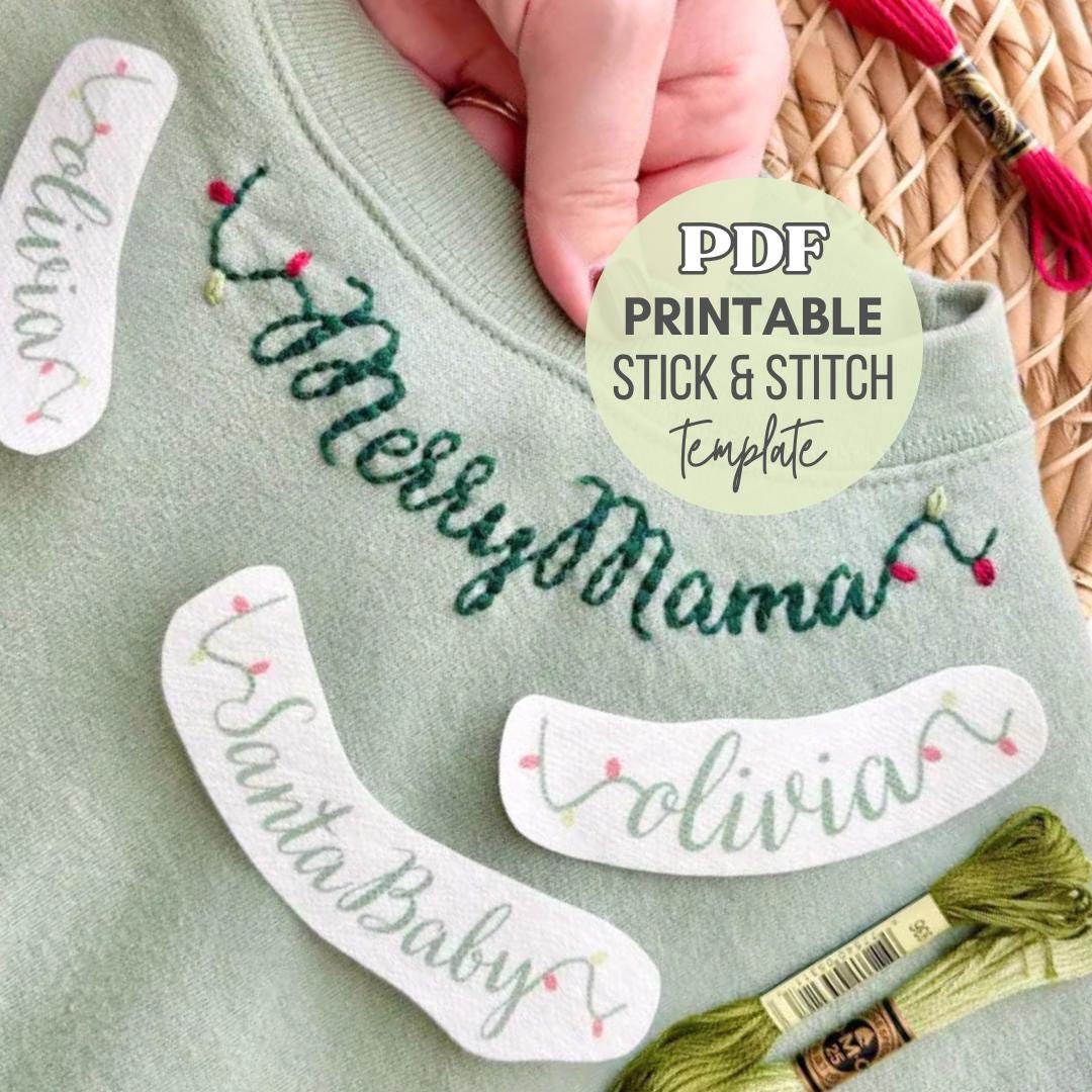 Printable Christmas Collar Stick and Stitch, Washaway Embroidery ...