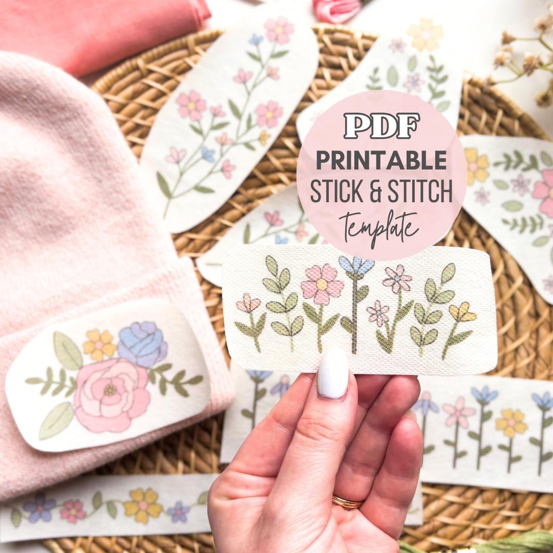 Color Printable Stick and Stitch Floral, Hand Embroidery Print and ...