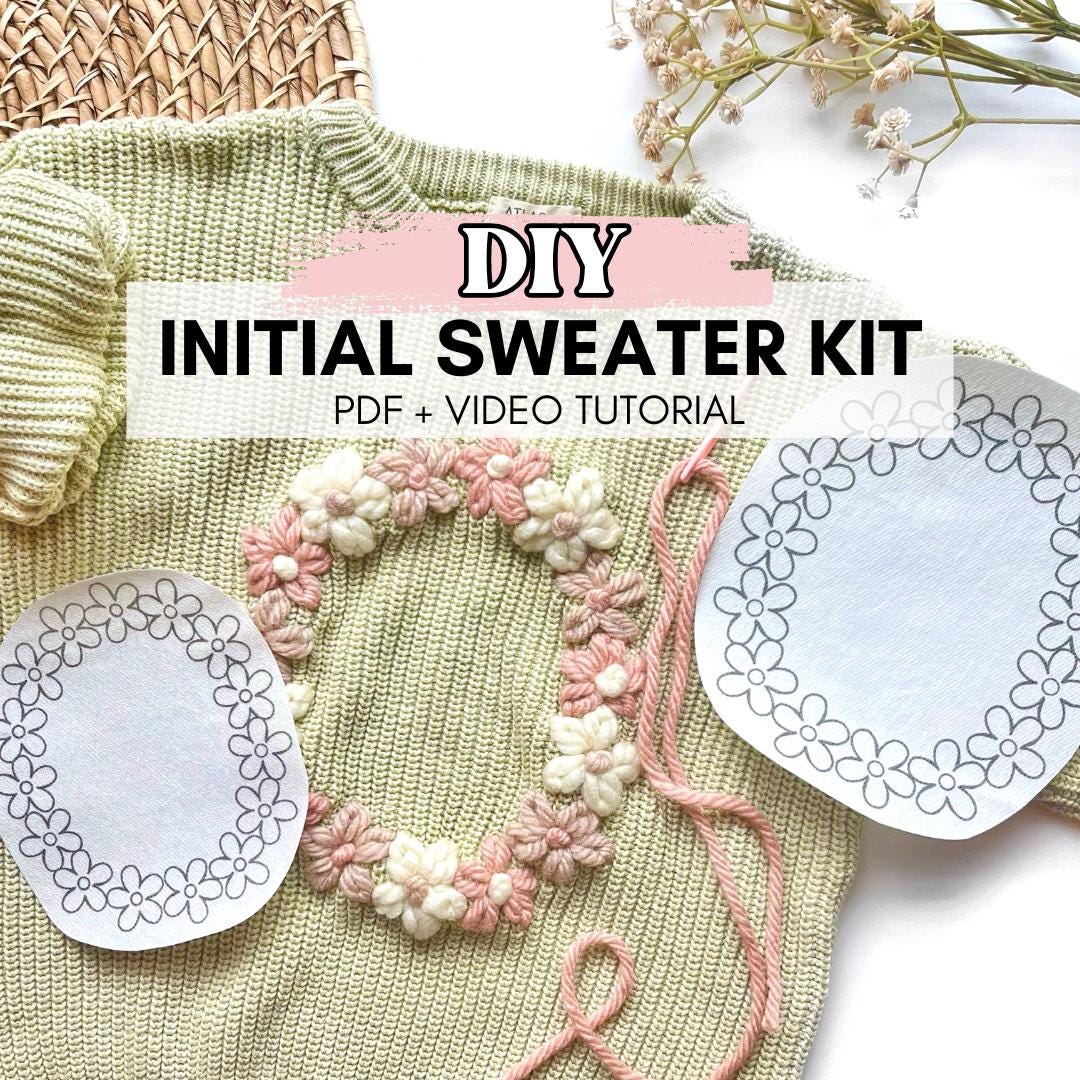DIY Hand Embroidered Floral Initial Sweater Kit, Baby Sweater DIY Craft ...