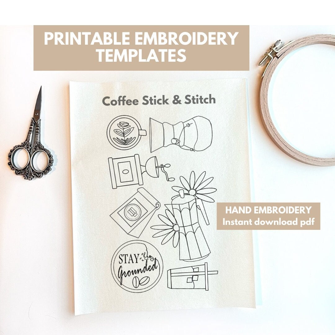 Printable Stick and Stitch Embroidery Patterns Download Coffee - Etsy