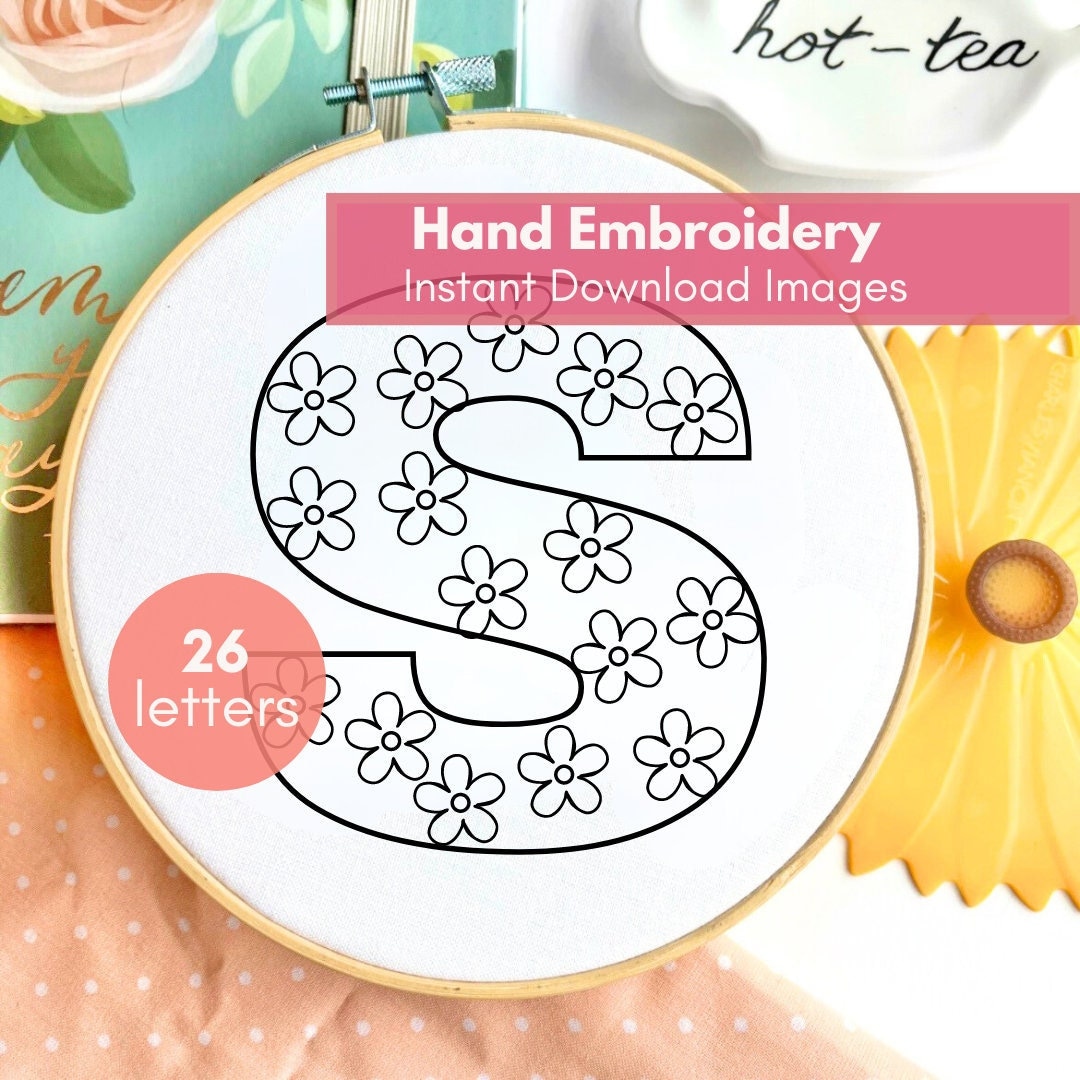 Floral Alphabet Hand Embroidery PDF Image, Instant Digital Download ...