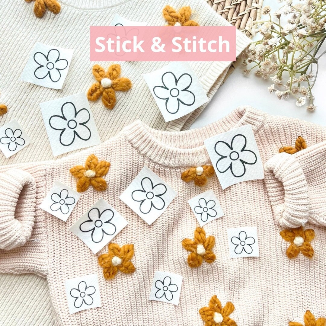 Sweater Stick and Stitch Flowers Embroidery Daisies Stick Stitch Floral ...