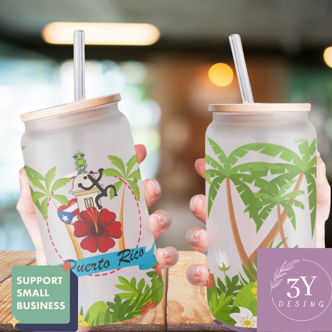 Puerto Rico Can Cup 16 Oz Sublimated Frosted - Etsy