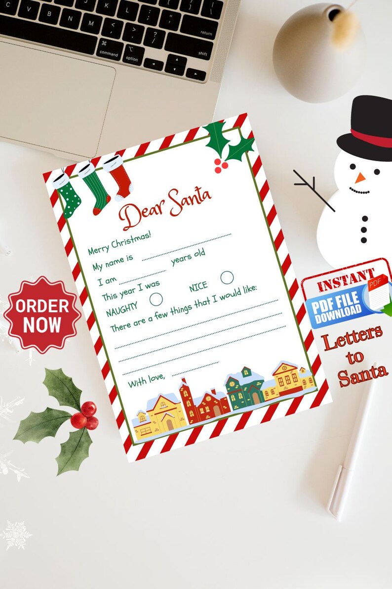 Santa Letter Digital Printable PDF Letter to Santa Instant Download ...