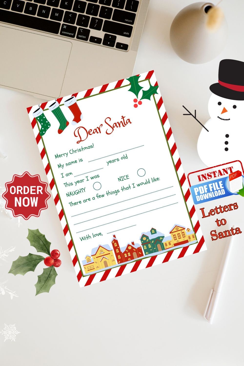 Santa Letter Digital Printable PDF Letter to Santa Instant Download ...