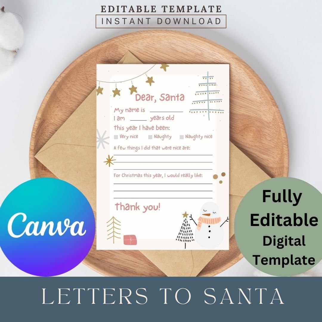 Carta de Santa Carta PDF imprimible digital a Santa Descarga ...