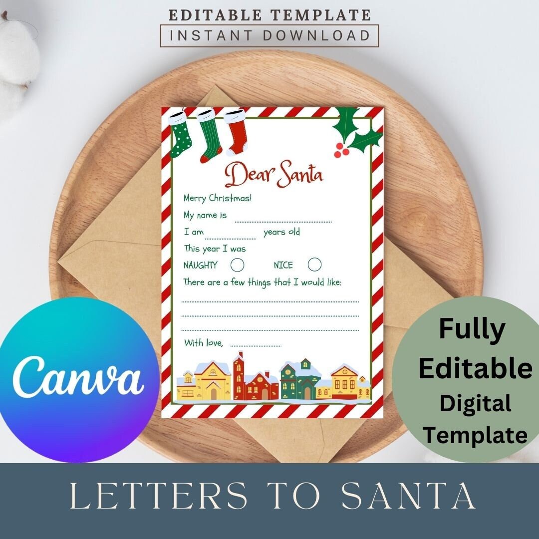 Santa Letter Digital Printable PDF Letter to Santa Instant Download ...