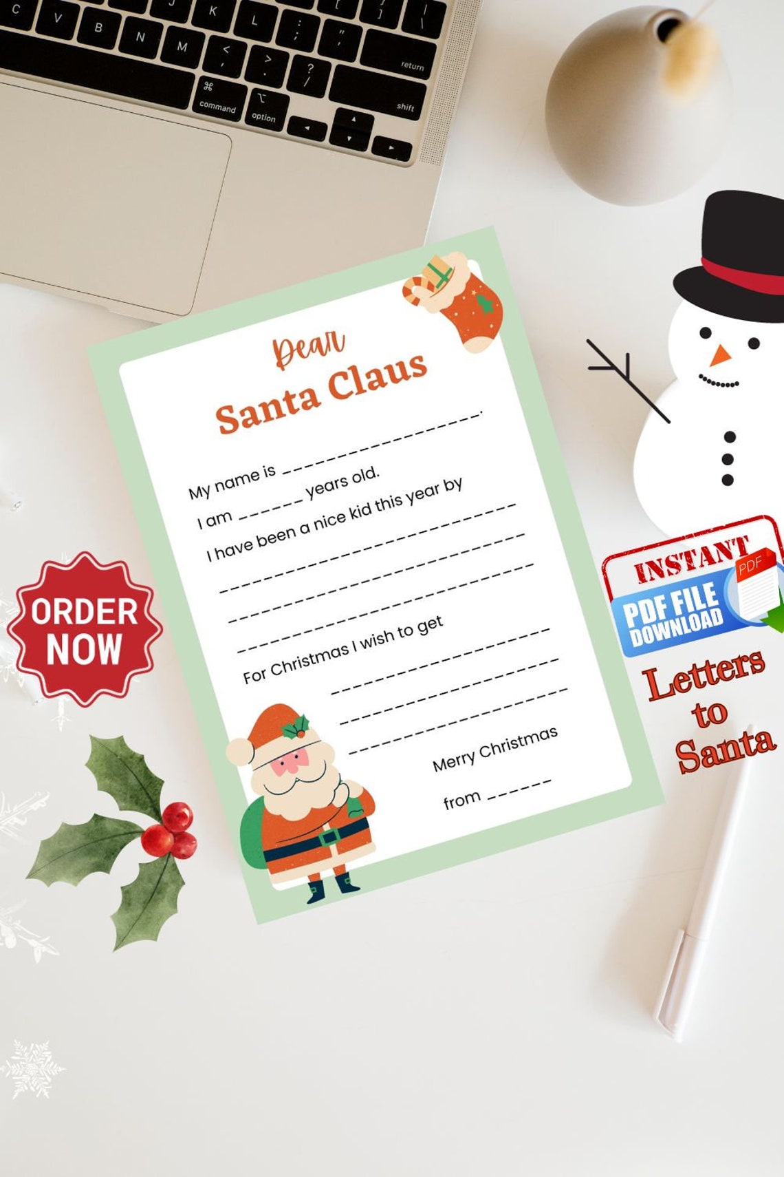 Santa Letter Digital Printable PDF Letter to Santa Instant Download ...