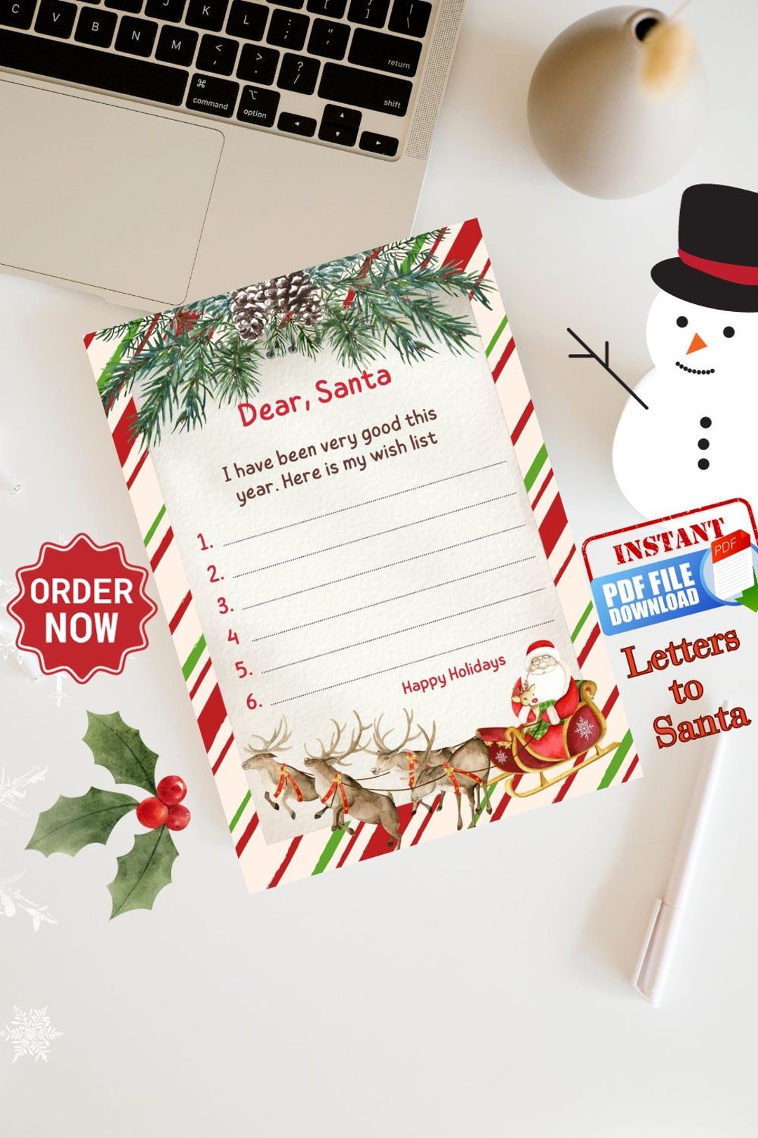 Santa Letter Digital Printable PDF Letter to Santa Instant Download ...
