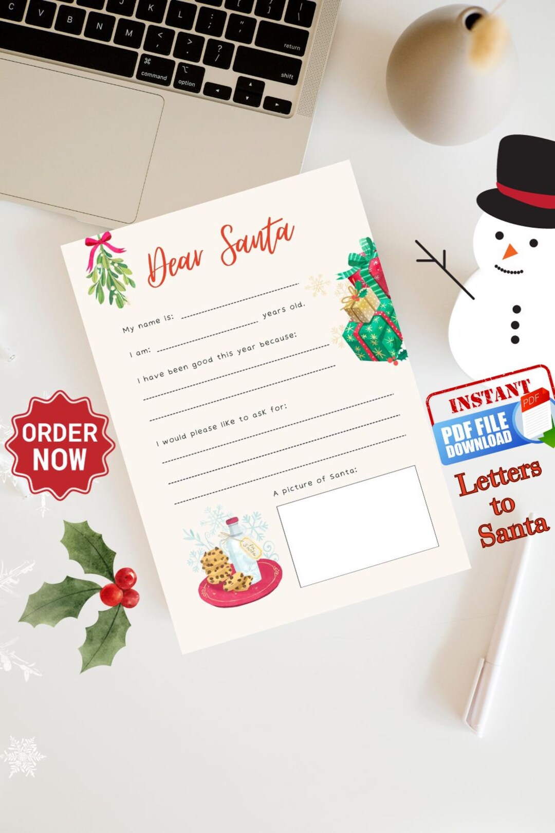 Santa Letter Digital Printable PDF Letter to Santa Instant Download ...