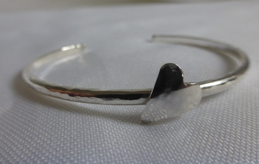 Oval Cuff Bangle With Heart, in Sterling Silver - Etsy
