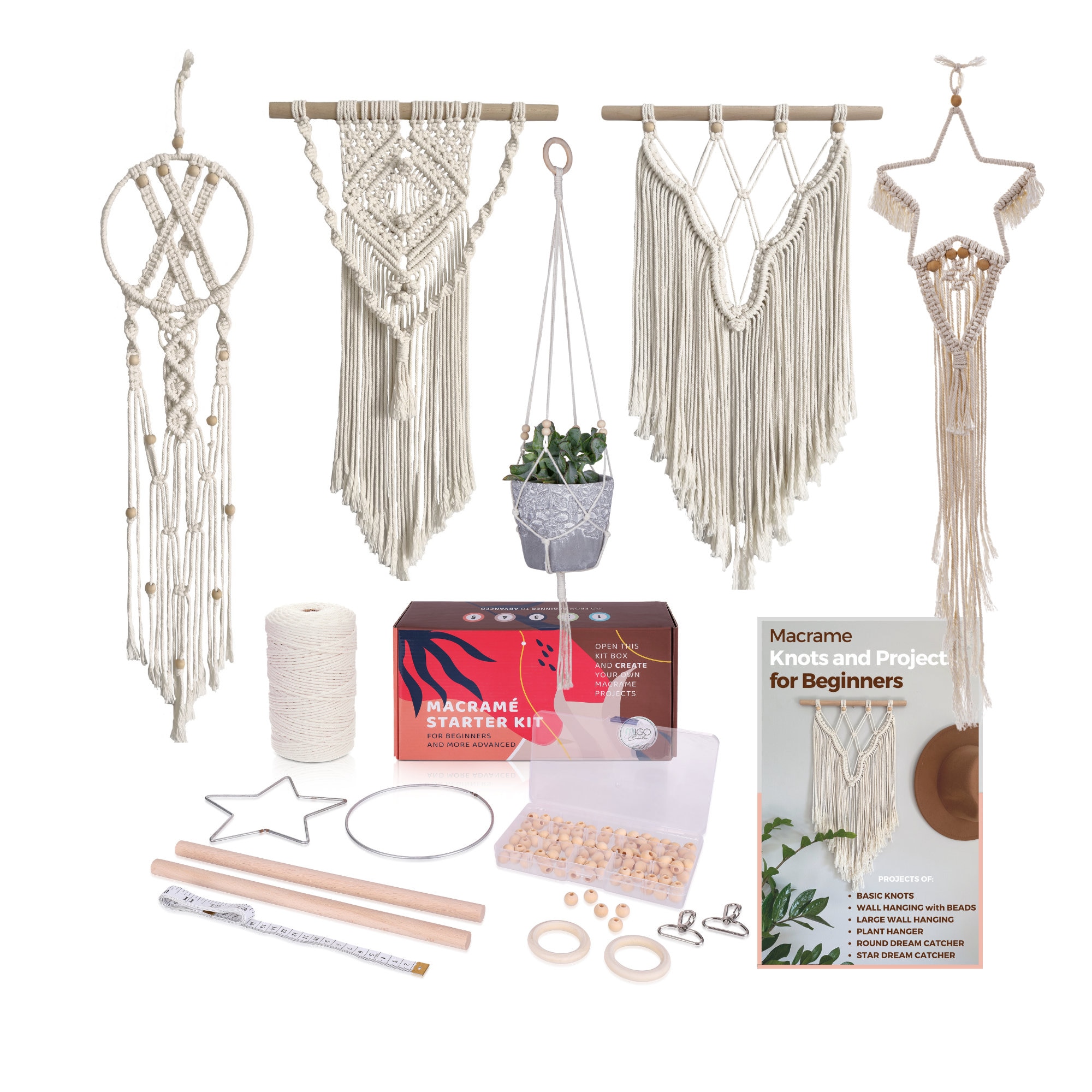 DIY Macrame Kit for Adults Beginners: 2 Wall Macrame + 1 Macrame Plant ...