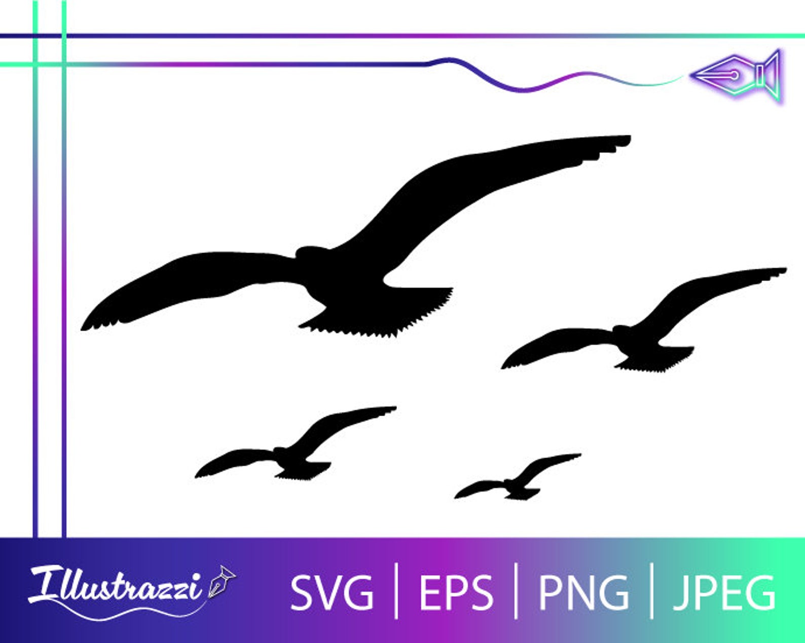 Flying Birds Silhouette SVG | Flock of Birds Clipart Digital Download ...