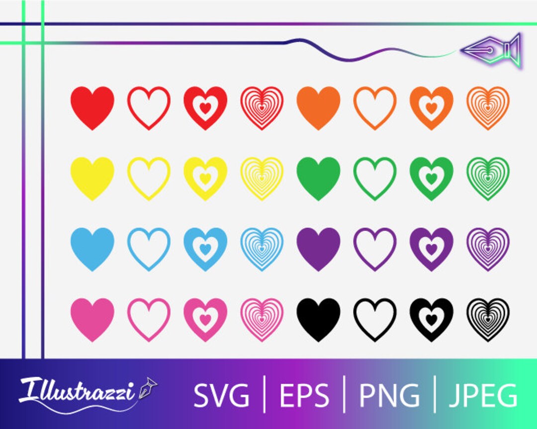 Rainbow Hearts SVG Bundle Download - Love Clip Art for Digital Icons or ...