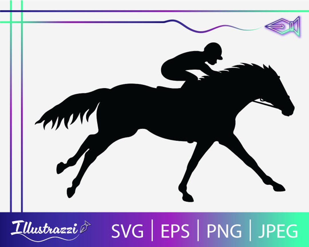 Thoroughbred Racehorse & Jockey Silhouette SVG - Galloping OTTB Horse ...