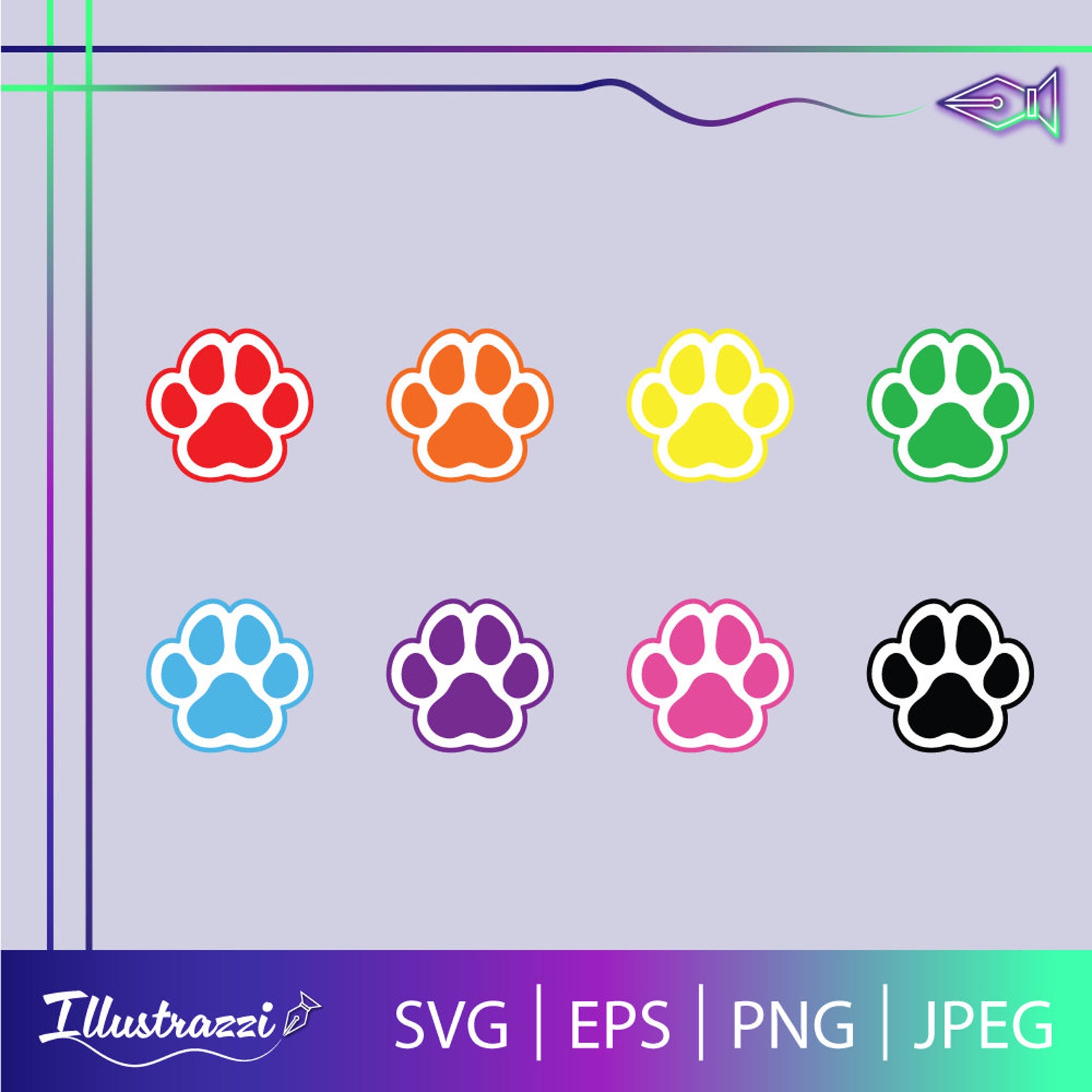 Colorful Paw Prints SVG Bundle Paw Print Clip Art Decal Paw Print ...
