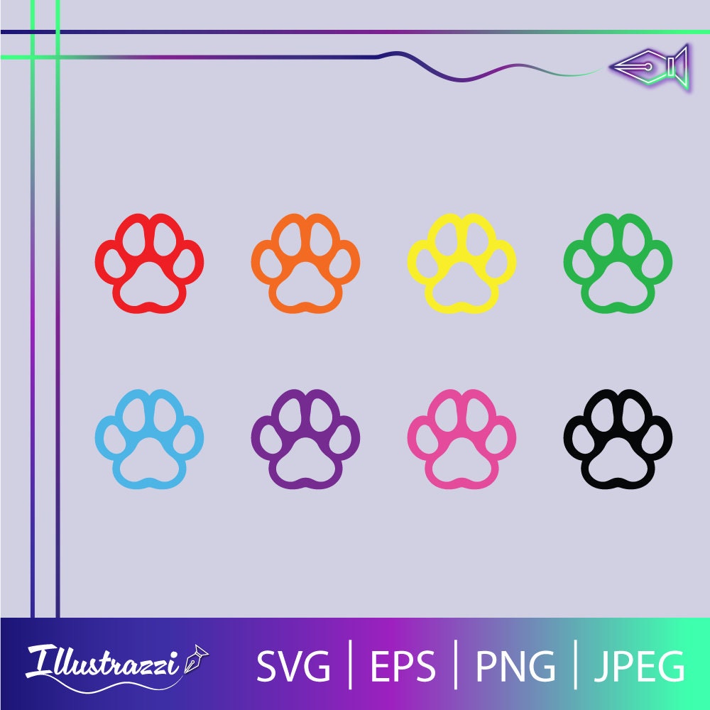 Colorful Paw Prints SVG Bundle Paw Print Clip Art Decal Paw Print ...