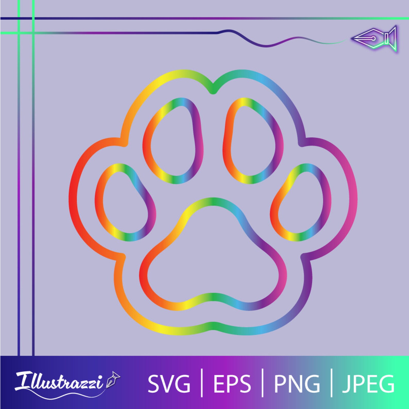 Rainbow Paw Prints SVG File Bundle Rainbow Pride Paw Prints Clip Art ...