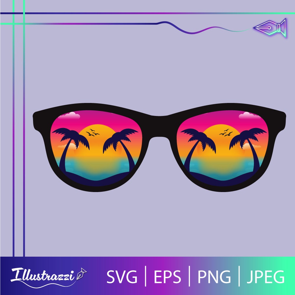 Beach Sunglasses Scene SVG Cut File | Palm Tree Sunglasses Design ...