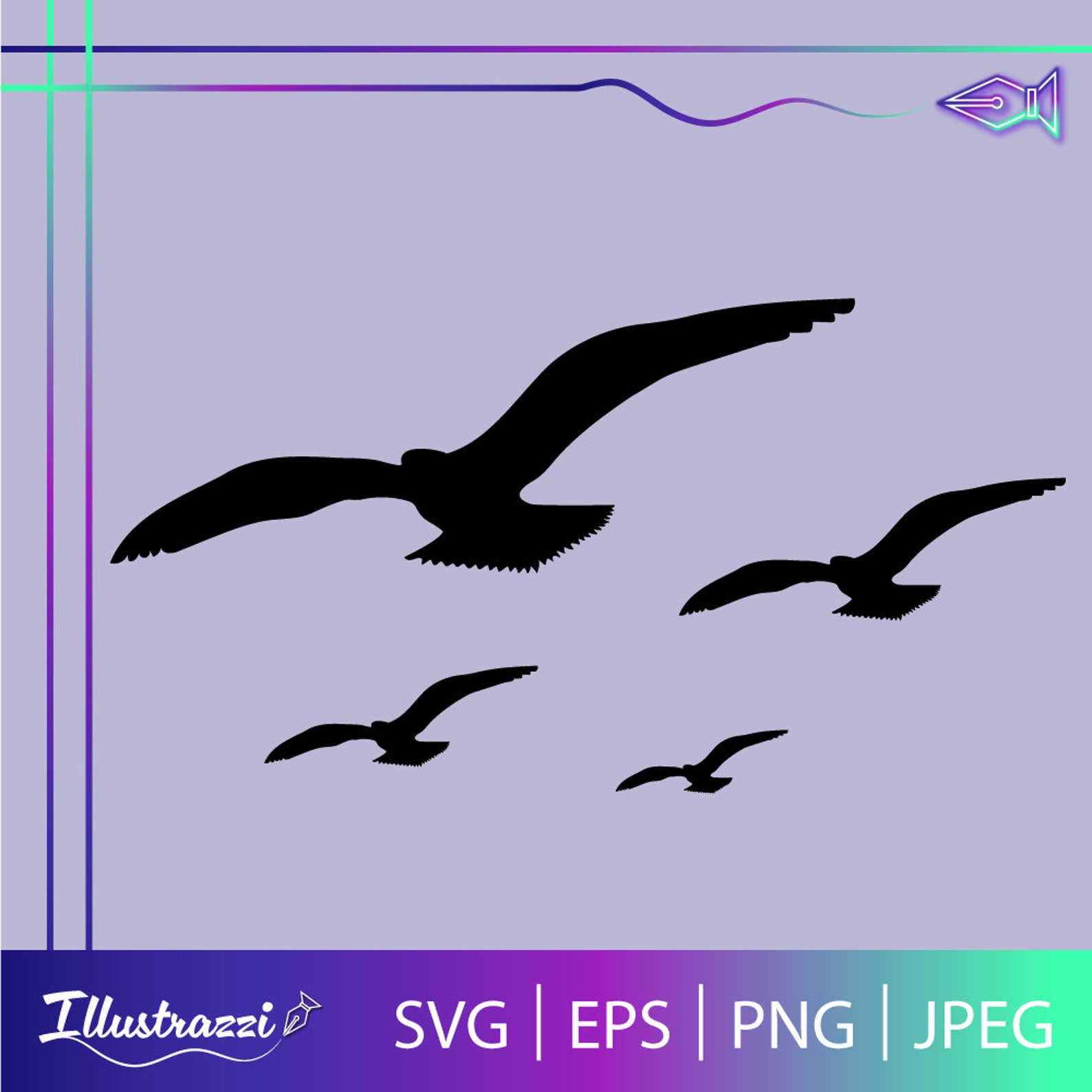 Flying Birds Silhouette SVG | Flock of Birds Clipart Digital Download ...